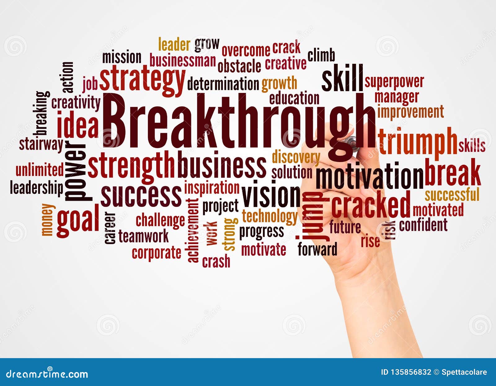 Breakthrough Word Cloud and Hand with Marker Concept Stock Photo ...