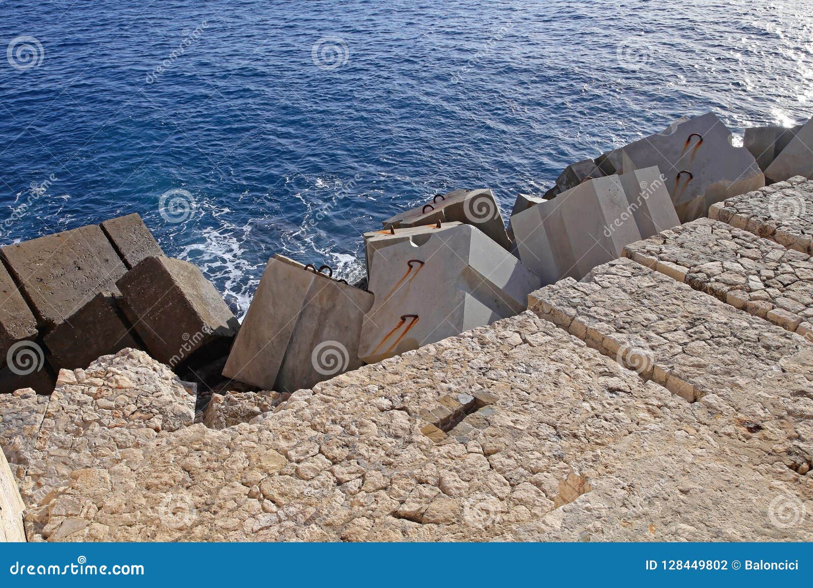 Breakwall stock photo. Image of nice, flood, blocks - 128449802