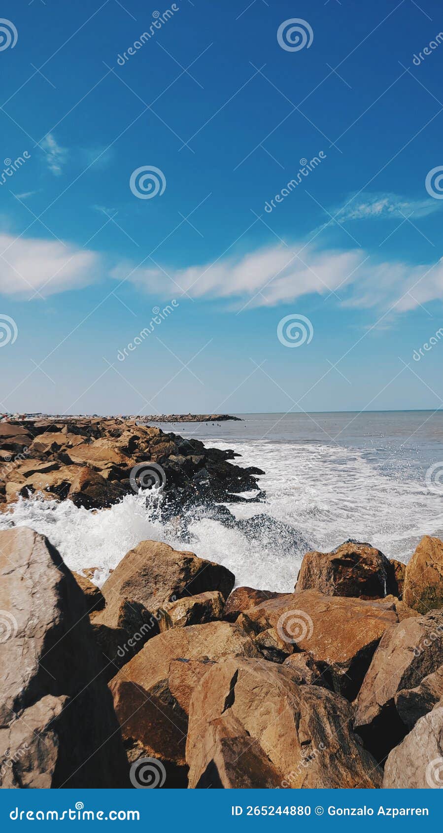 Breakwater, Beach, Rocks, Sky with Clouds, Sea, Waves Stock Photo ...