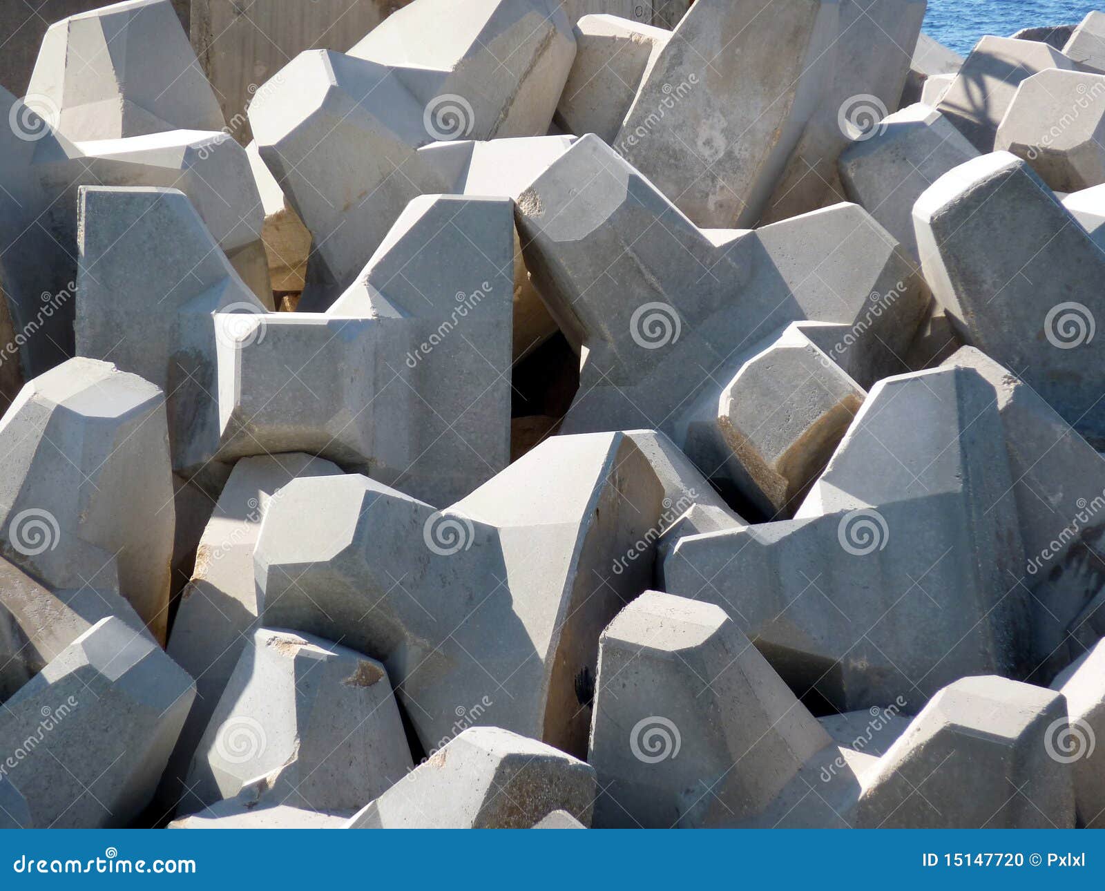 Breakwater blocks stock photo. Image of blue, pier, concrete - 15147720