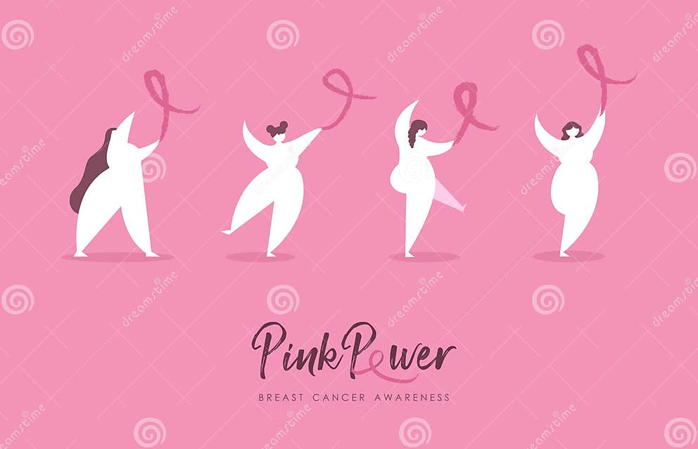 Breast Cancer Awareness Girl Team With Pink Ribbon Stock Vector