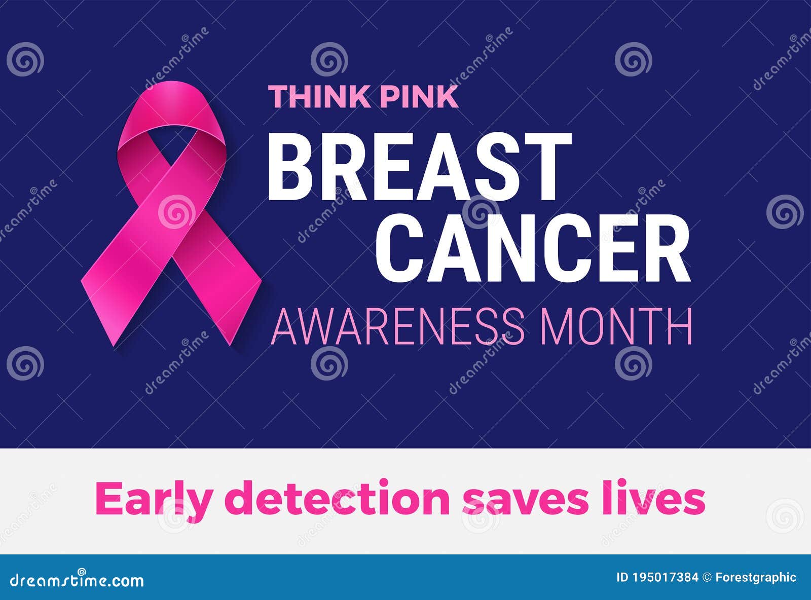 Breast Cancer Awareness Month Banner Pink Ribbon On Dark Blue