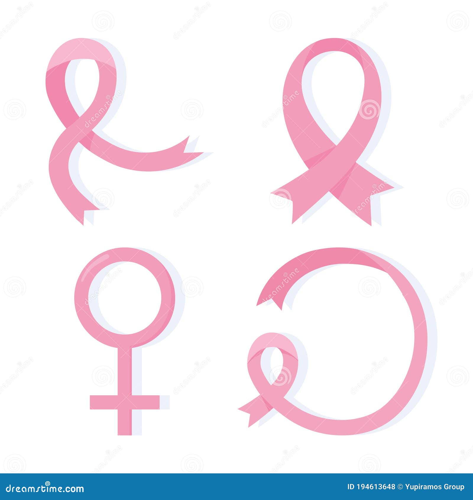 Breast Cancer Awareness Pink Ribbon Different Shapes Vector Design