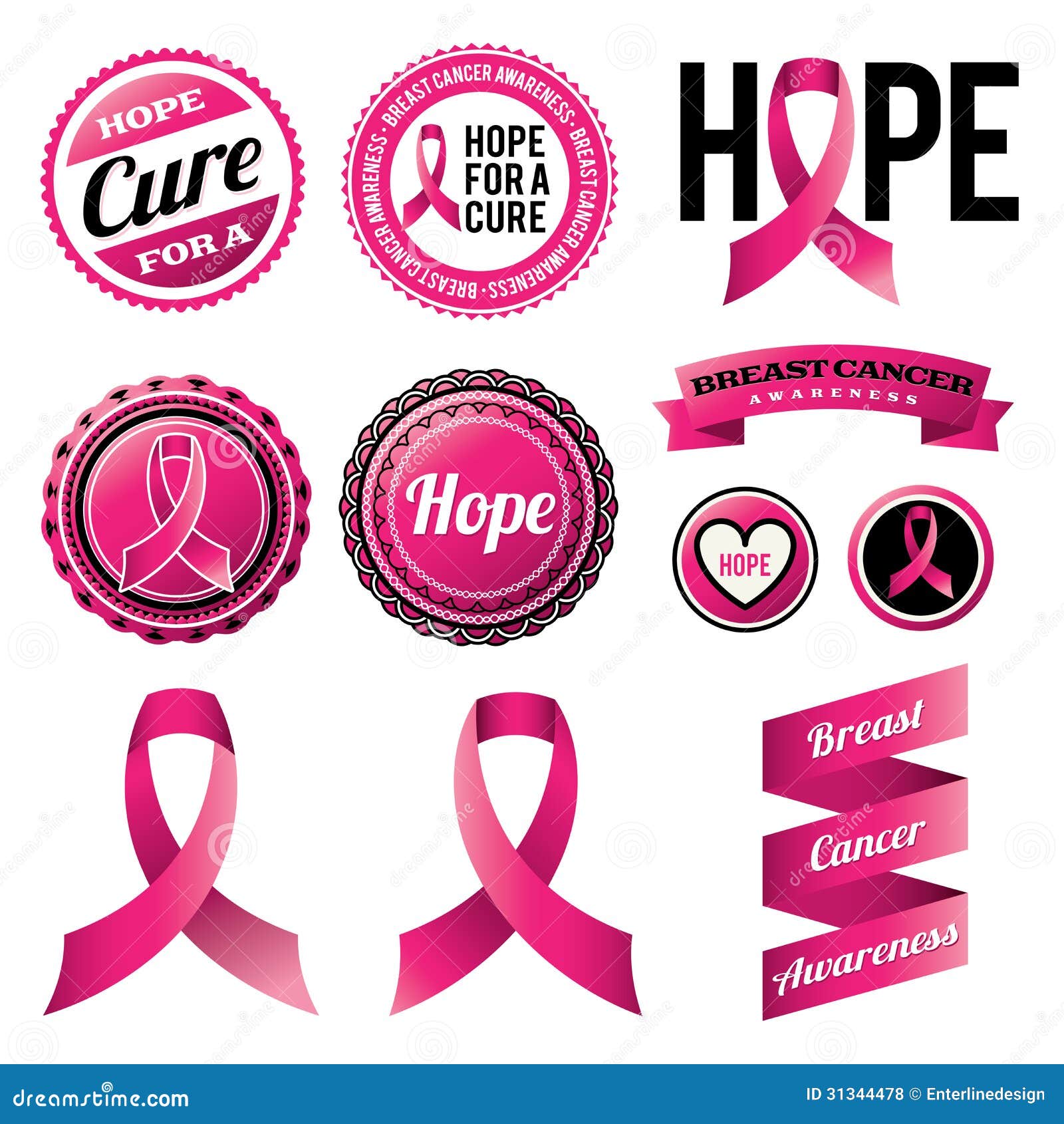Breast Cancer Awareness Ribbons and Badges Stock Vector - Illustration ...