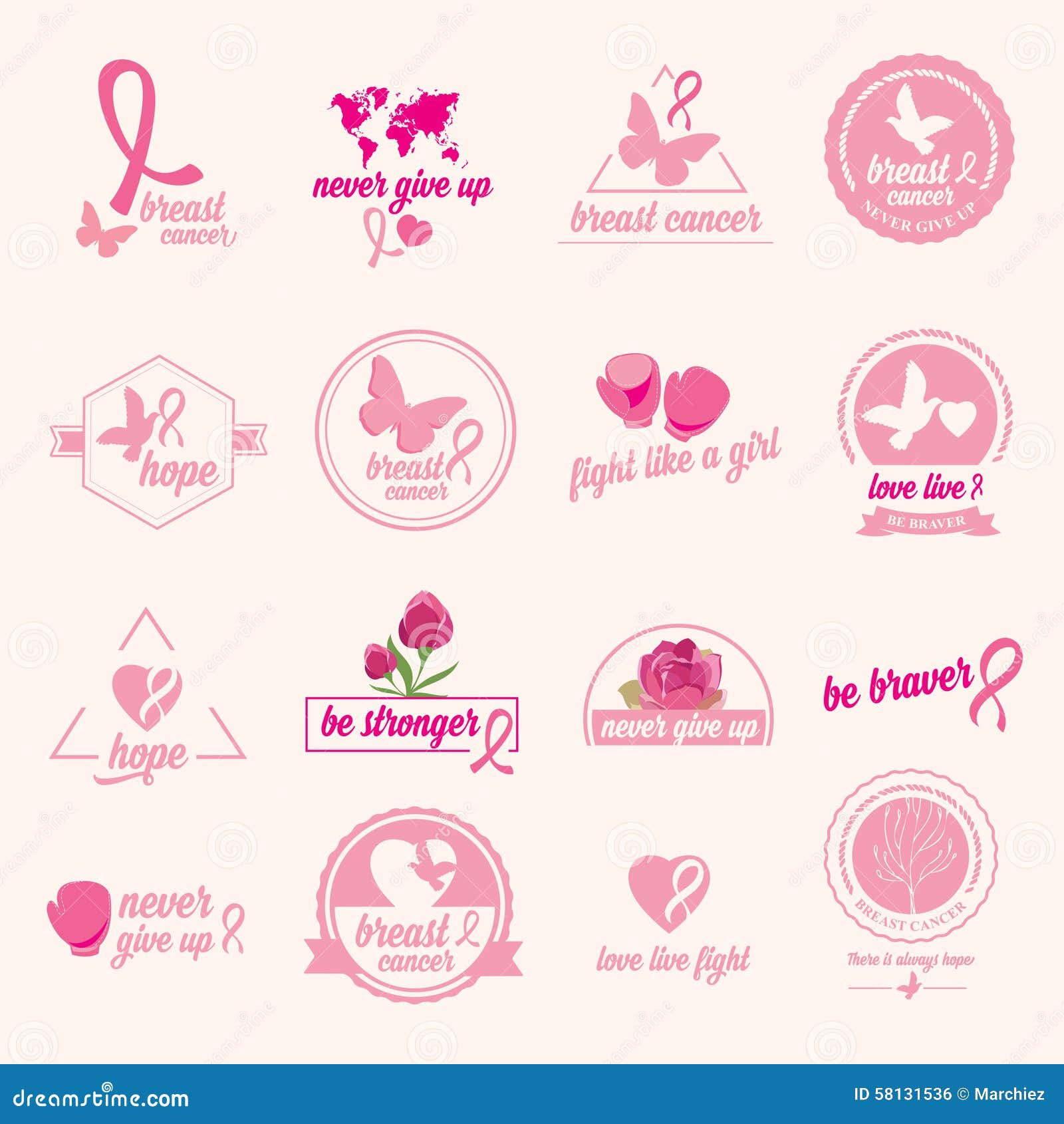 Breast Cancer Set of Stickers. Pink Ribbon, Icon Design Stock Vector ...
