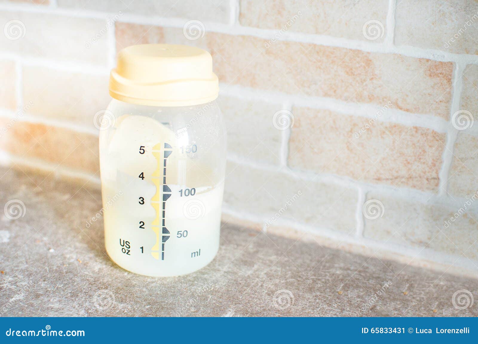 Breast Milk Bottle Rustic Brick Wall Kitchen Top Stock Image - Image of ...