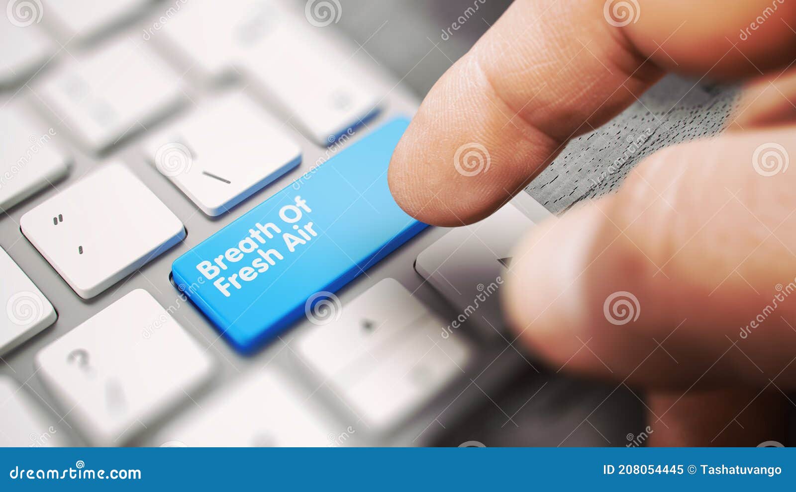 Breath of Fresh Air - Message on Blue Keyboard Keypad Key. 3D. Stock ...