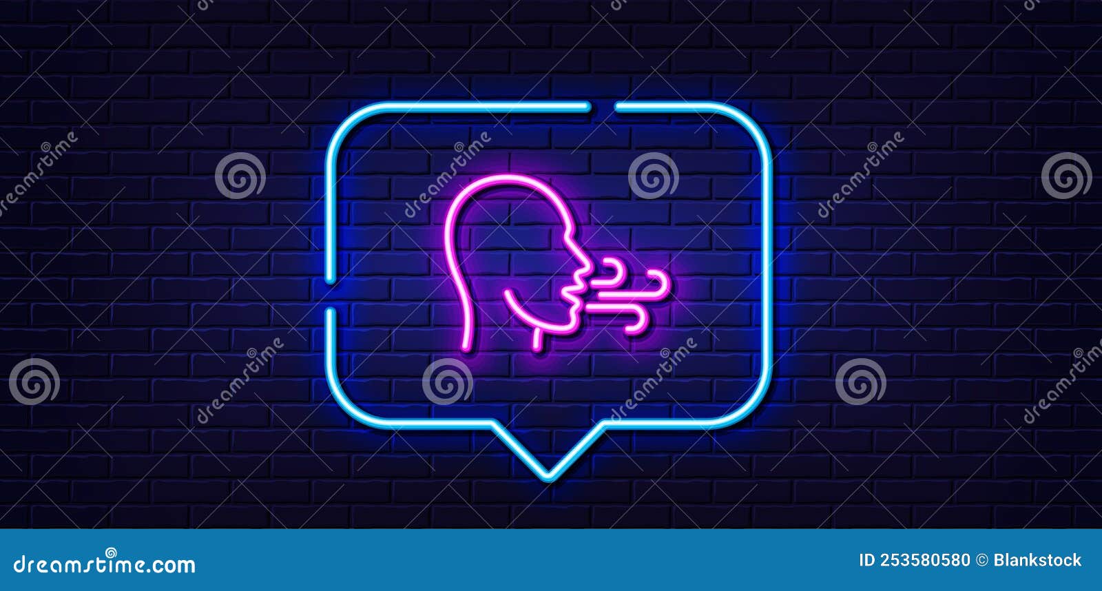 Breathing Line Icon. Breath Difficulties Sign. Neon Light Speech Bubble ...