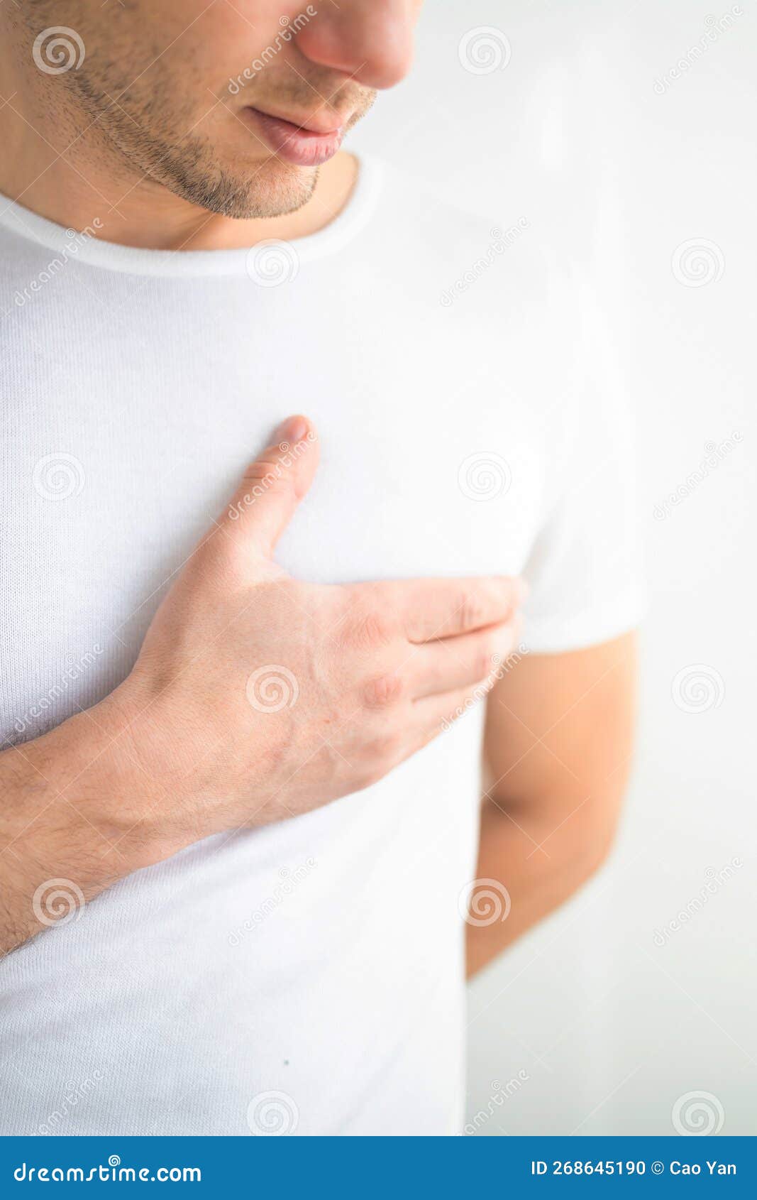 Breathing Problem. Sick Middle-aged Man with Chest Pain Touching ...