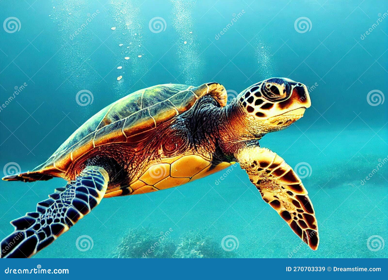 Breathing in Water with Bubbles Sea Turtle. Stock Illustration ...