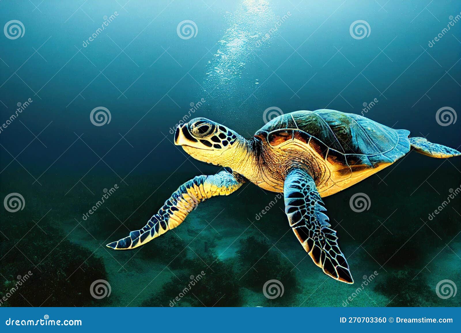 Breathing in Water with Bubbles Sea Turtle. Stock Illustration ...
