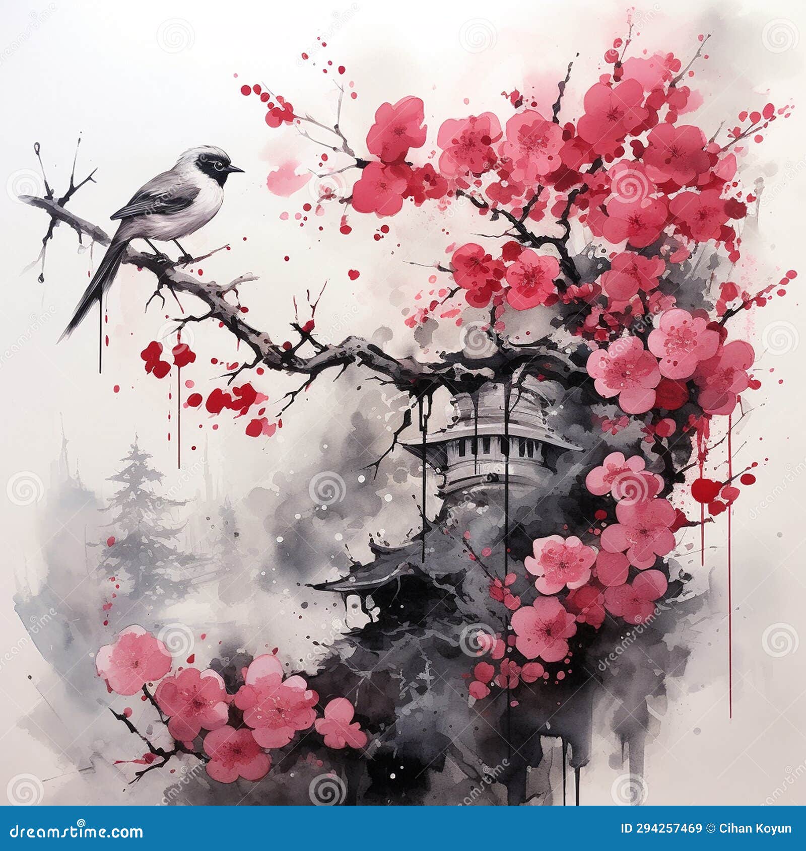 Breathtaking Abstract Sumi-e Ink Painting Stock Illustration ...