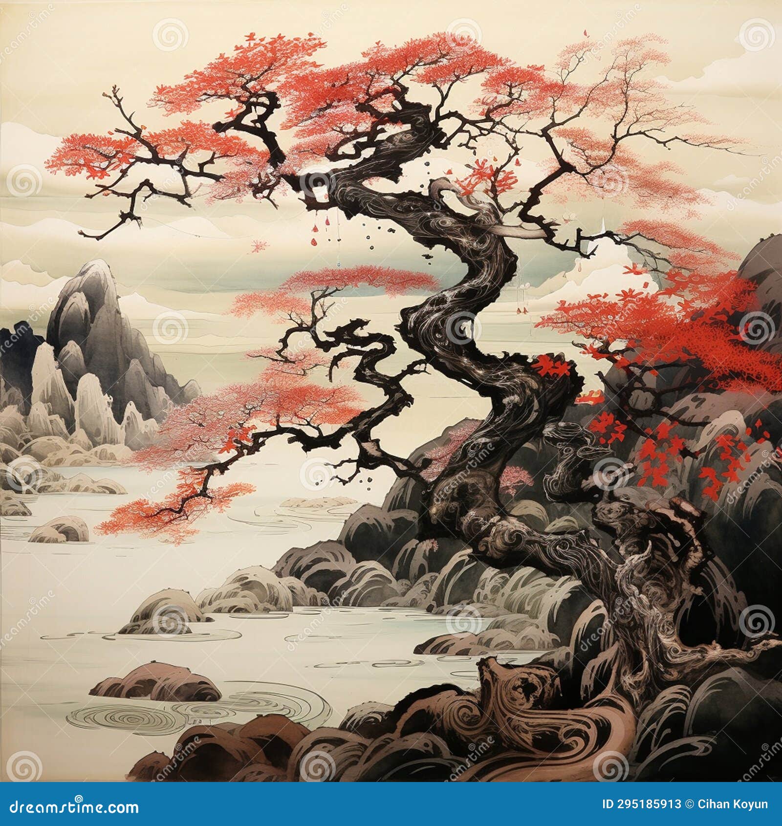 Breathtaking Abstract Sumi-e Ink Painting Stock Illustration ...