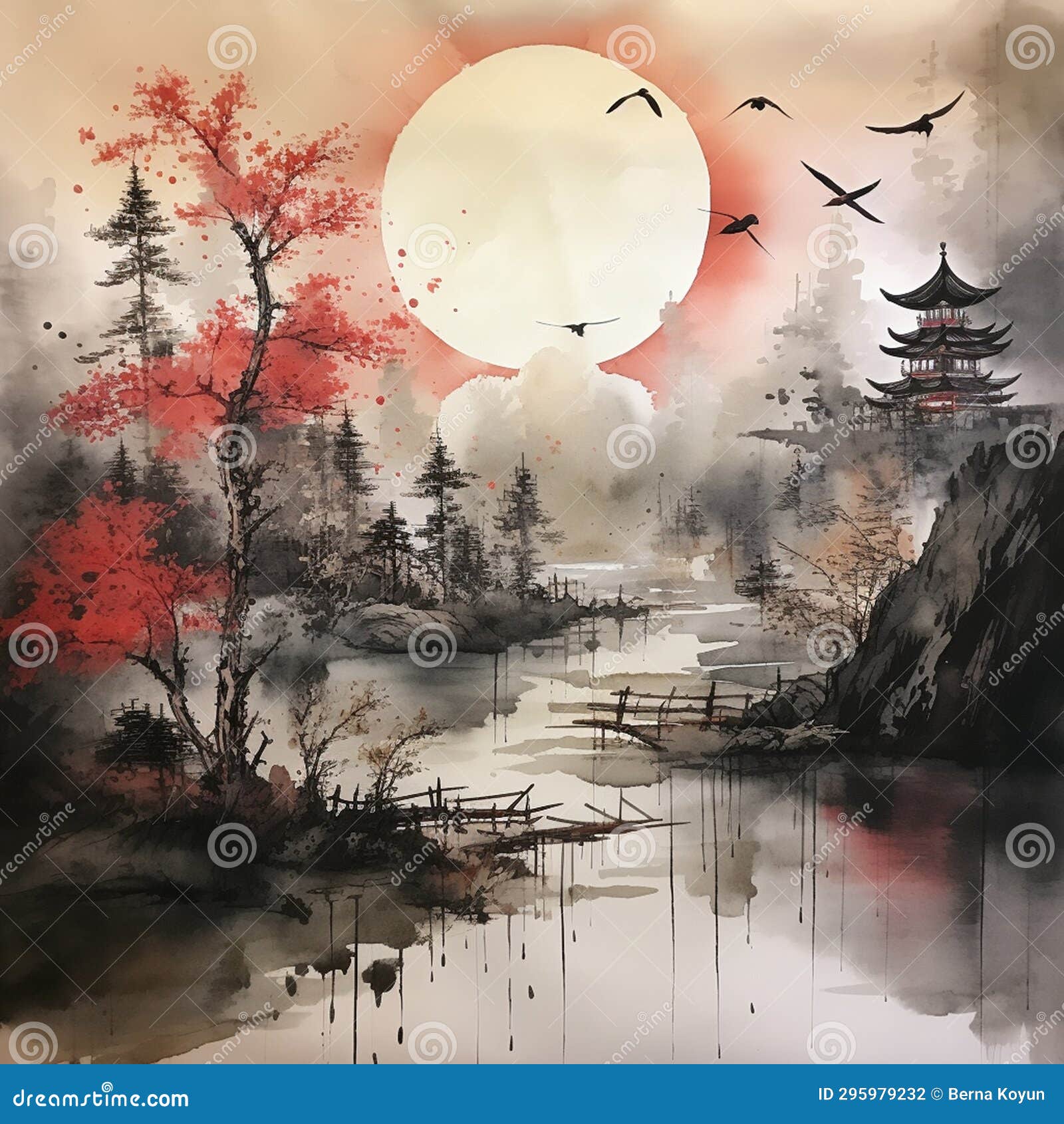 Breathtaking Abstract Sumi-e Ink Painting Stock Illustration ...