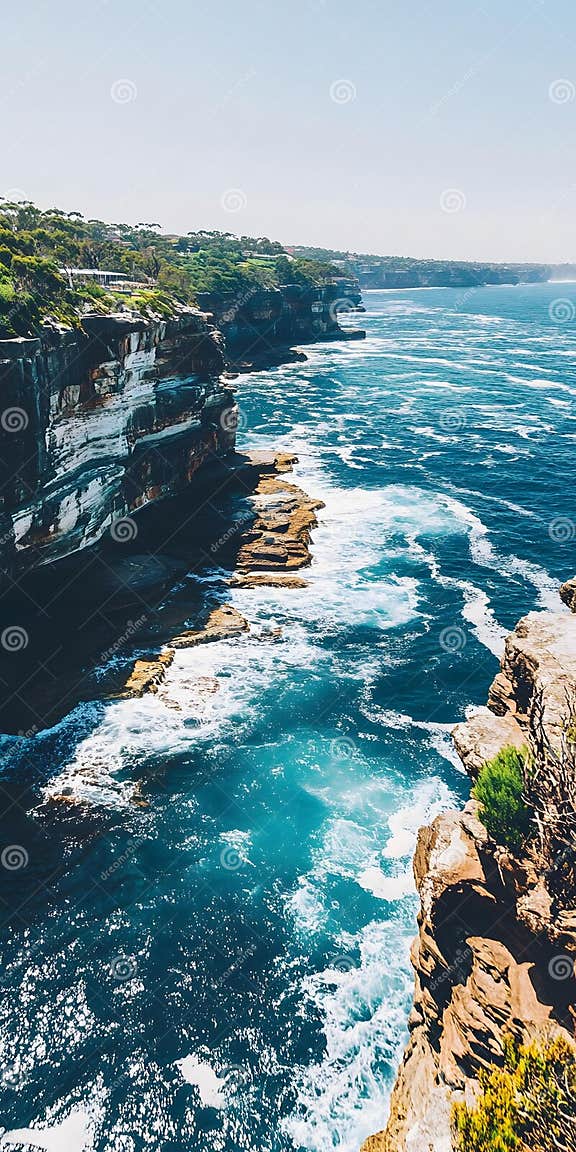 Breathtaking Coastline View with Deep Blue Ocean Stock Illustration ...