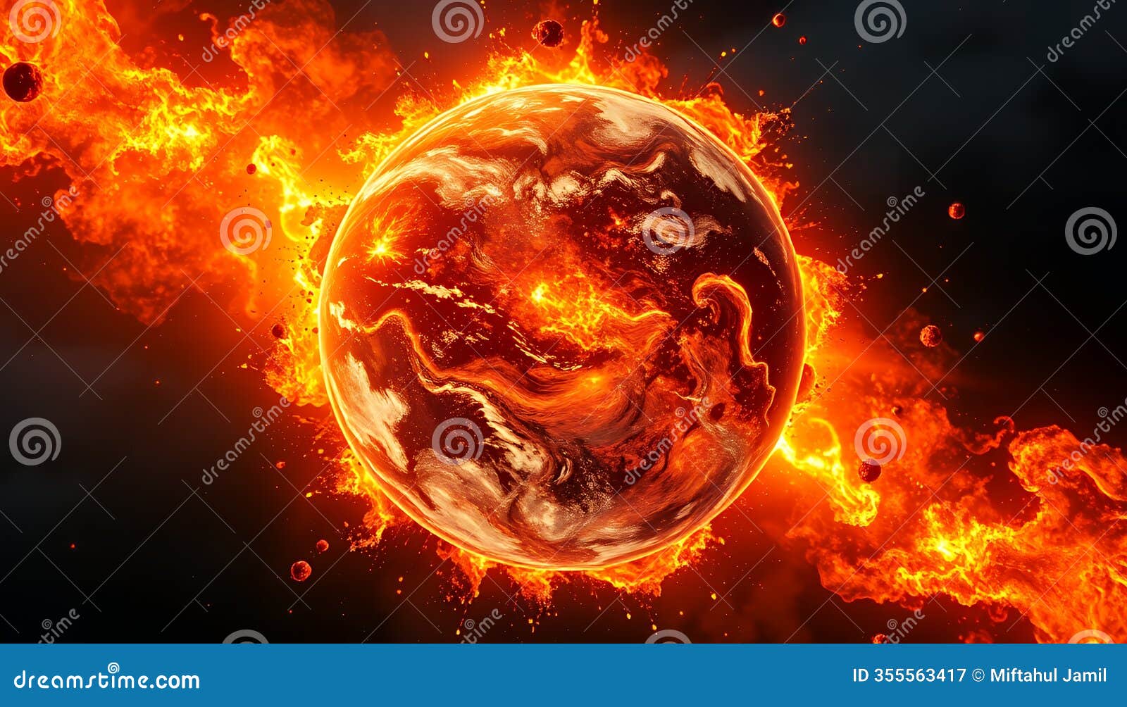 Planet Earth Exploding in Fiery Flames - Sci-Fi Concept Art Stock ...