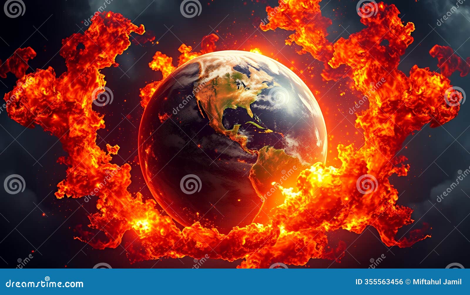 Planet Earth Exploding in Fiery Flames - Sci-Fi Concept Art Stock ...