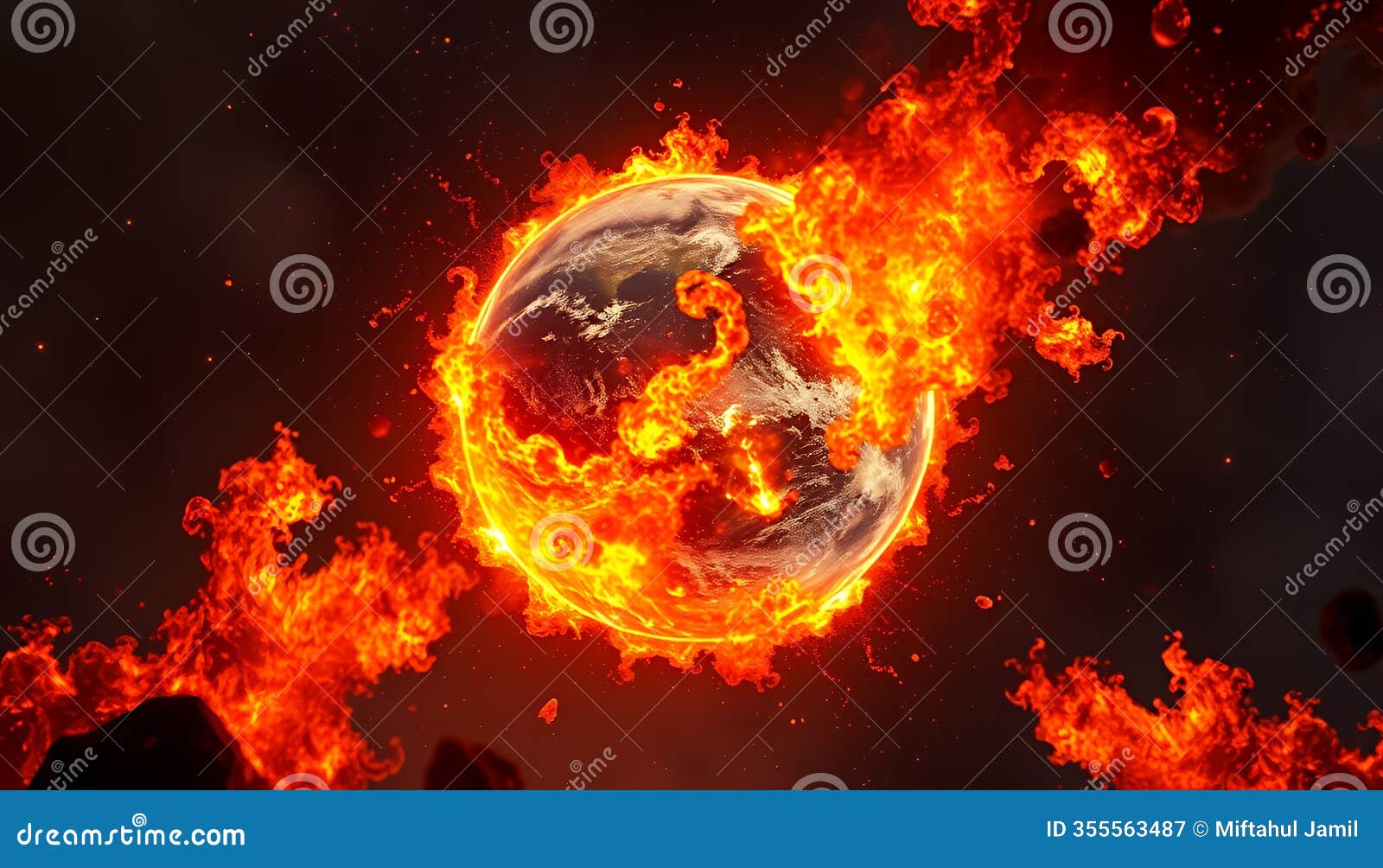 Planet Earth Exploding in Fiery Flames - Sci-Fi Concept Art Stock ...