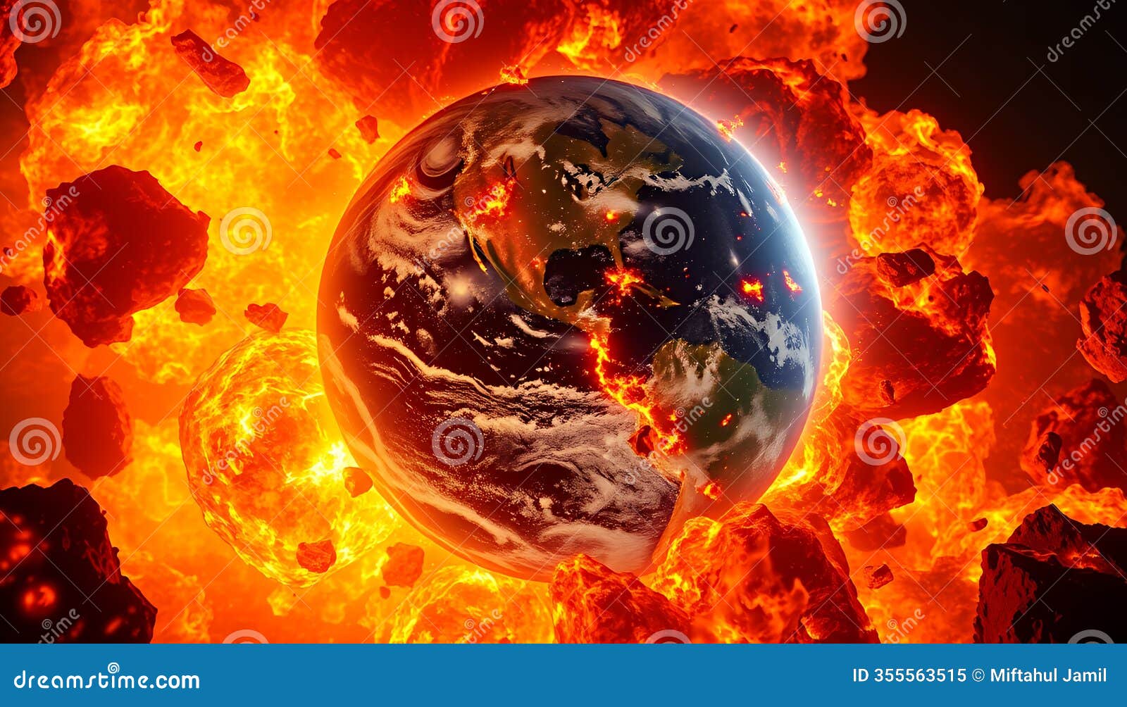 Planet Earth Exploding in Fiery Flames - Sci-Fi Concept Art Stock ...