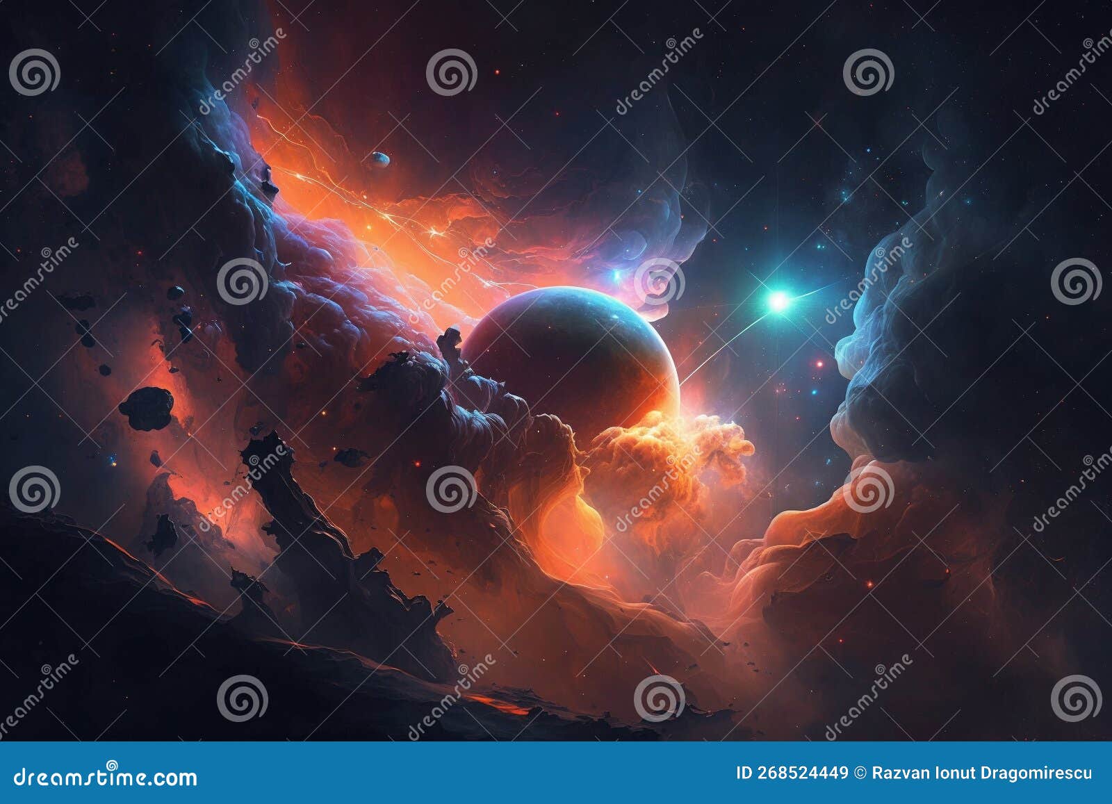 A Breathtaking Illustration of a Space Nebula Surrounded by Galactic ...