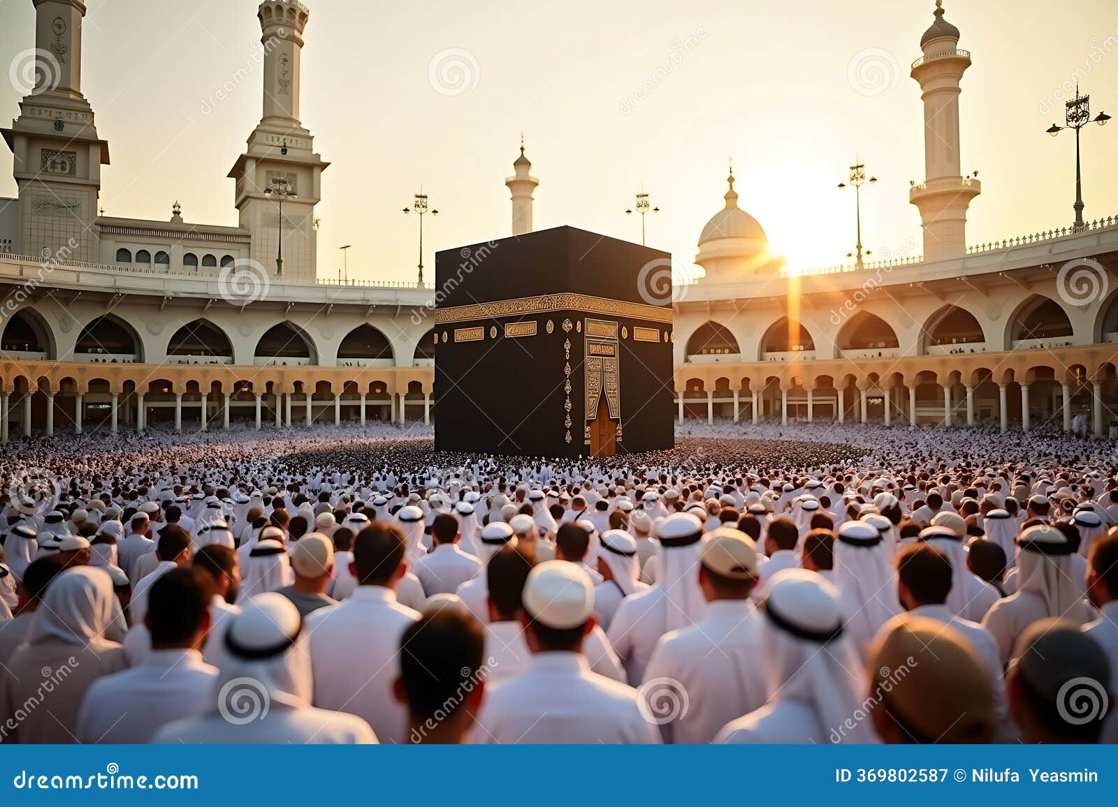 Devotees Gather At The Holy Kaaba At Sunset In Mecca Their Faces ...