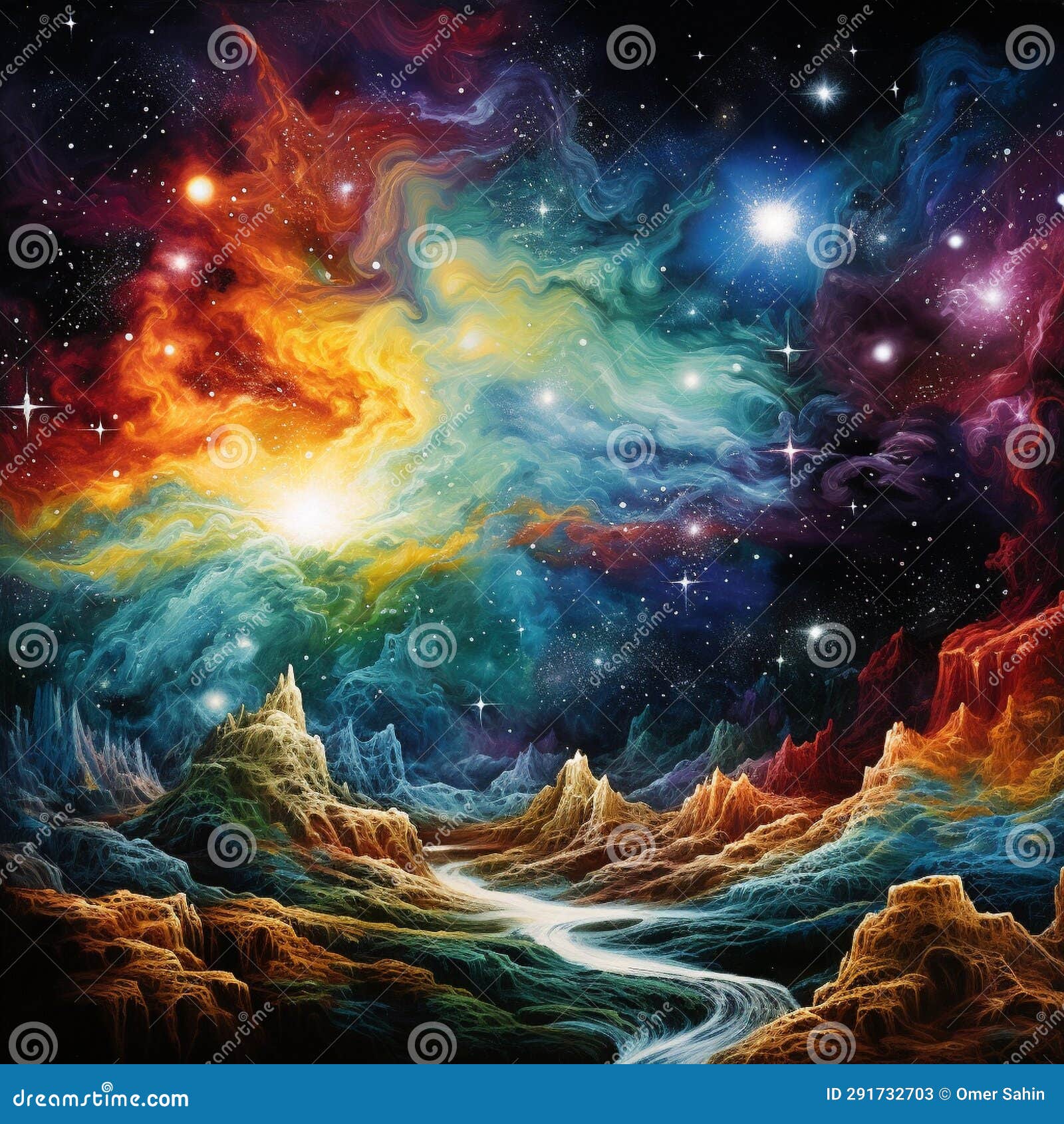 Breathtaking Landscape with Celestial Bodies Stock Image - Image of ...