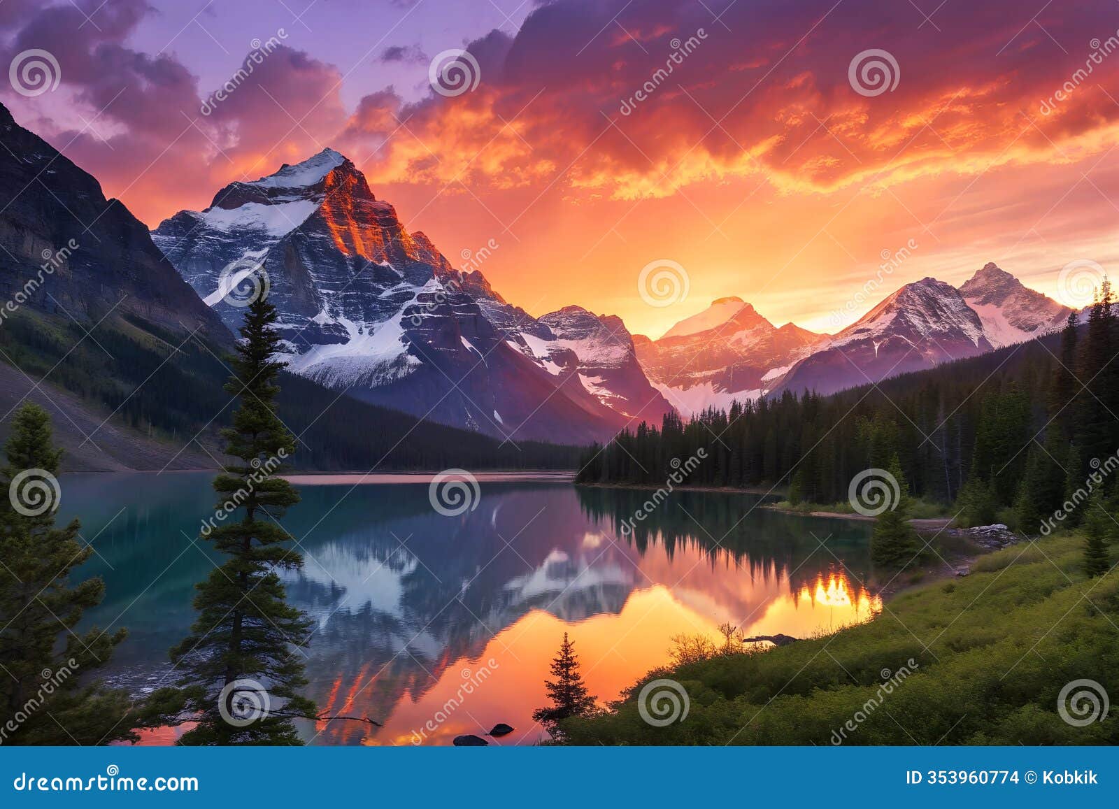 Breathtaking Mountain Landscape At Sunset, With A Deer Standing In A ...