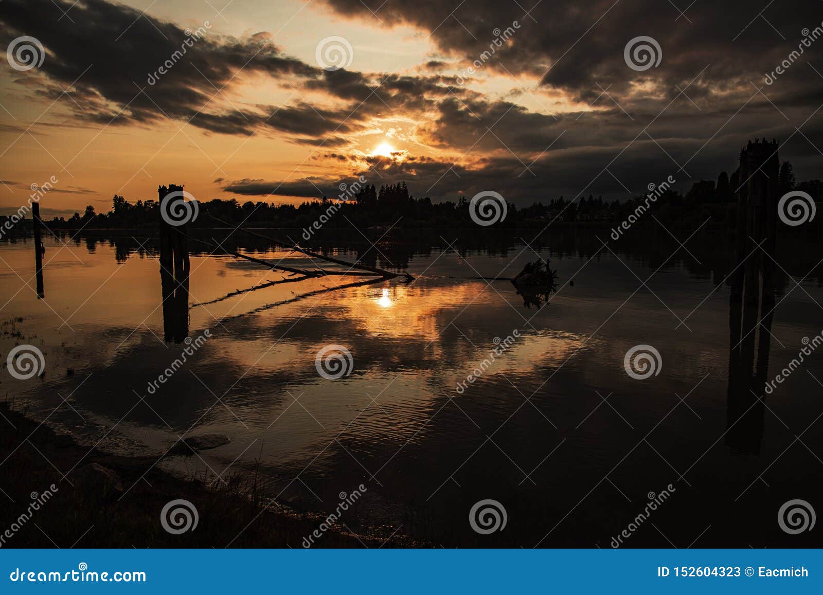 Breathtaking Orange Sunset Over River Stock Image - Image of background ...
