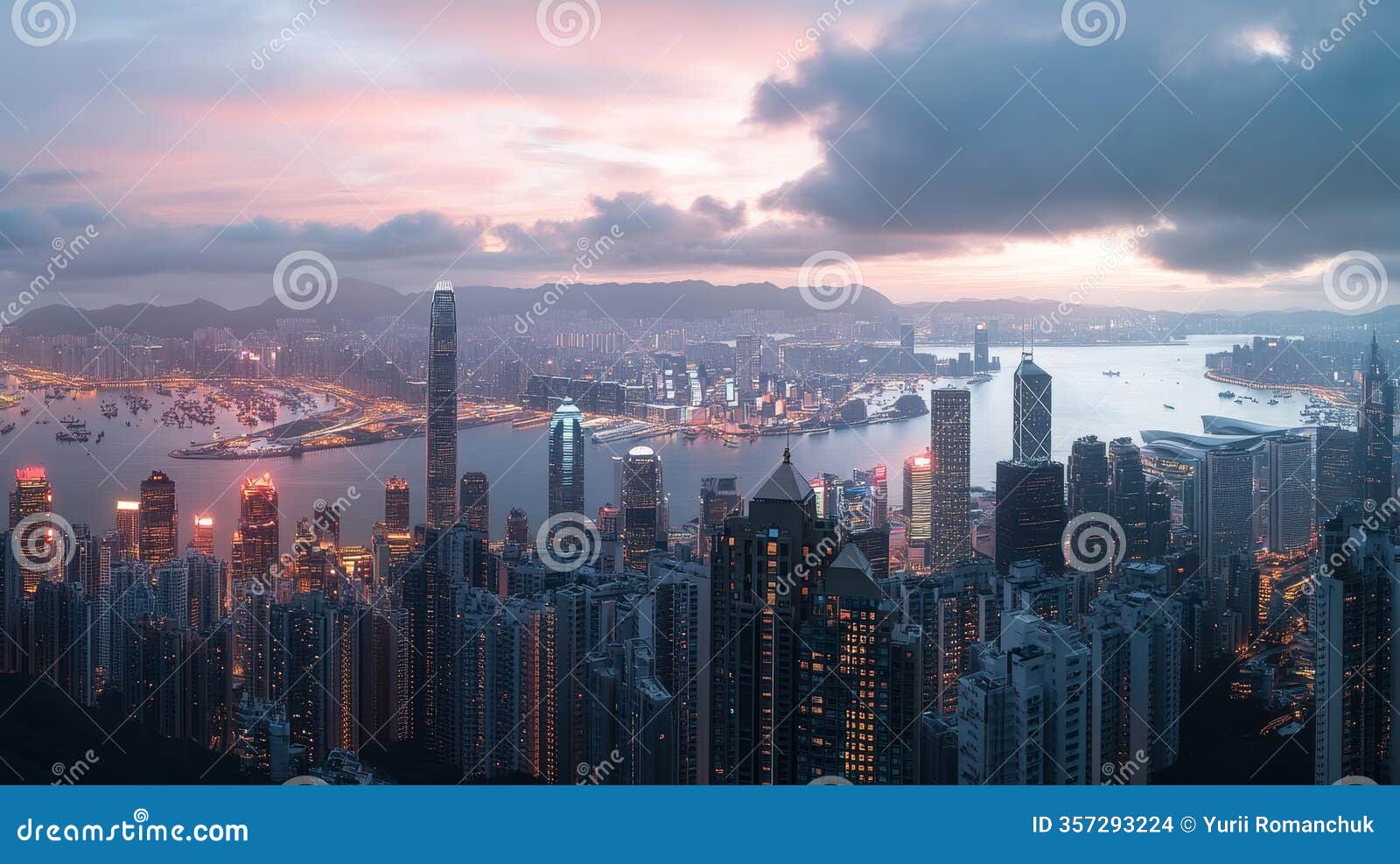Breathtaking Panoramic Dawn View of a Modern City Skyline with Digital ...