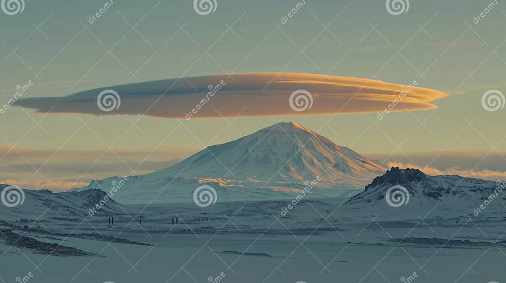Stunning Lenticular Cloud Formation Over Snowy Mountain Peak at Sunset ...