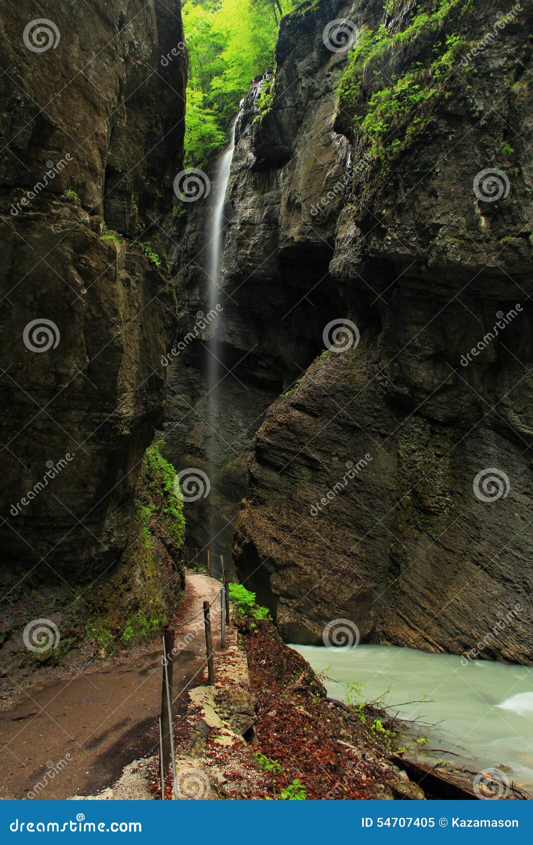 Breathtaking Path Under a Waterfall Stock Image - Image of crag ...