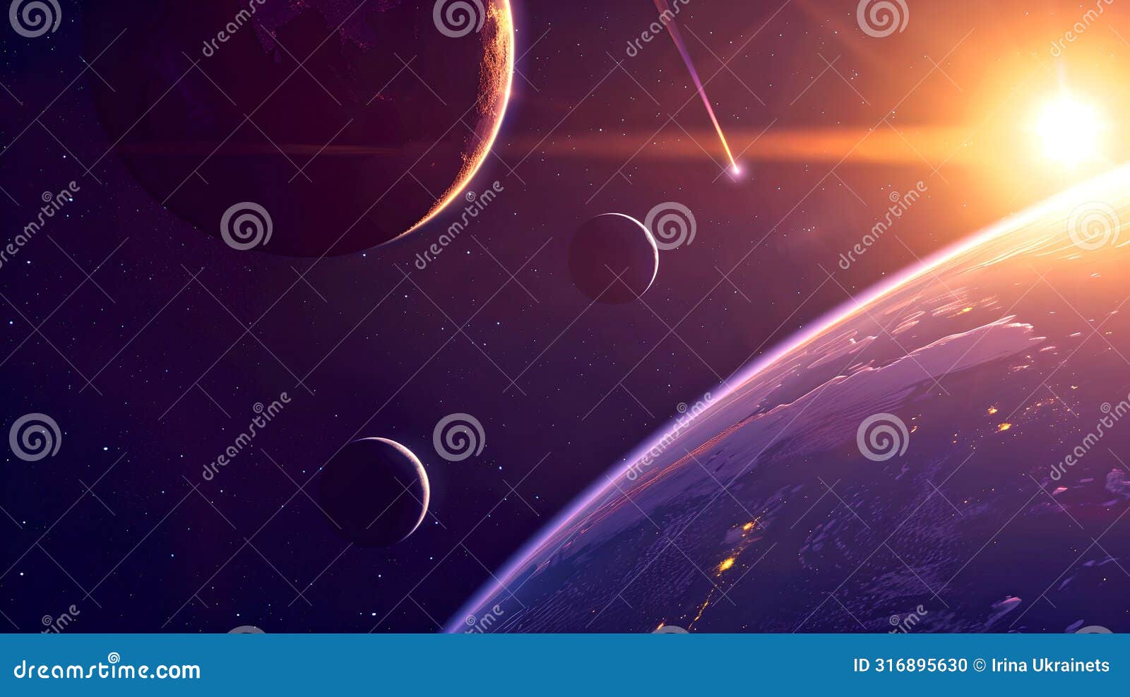 Dramatic Outer Space Vista with Planets and a Glowing Sun. a Sci-Fi ...