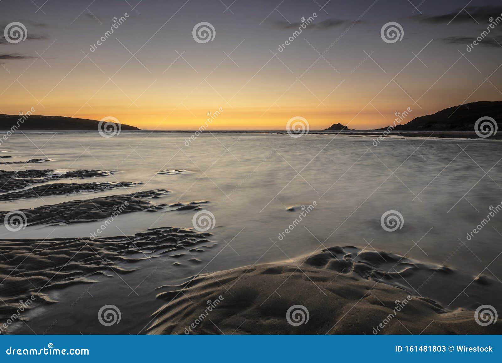 Breathtaking Sunset Over the Ocean in Crantock Bay, Cornwall, UK Stock ...