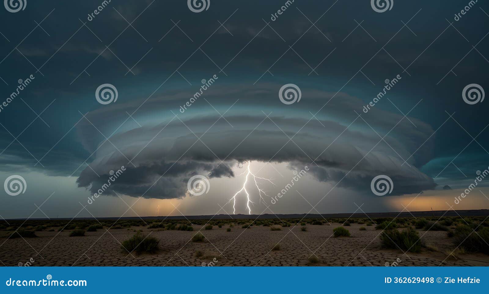 Majestic Supercell Thunderstorm with Lightning Strike Over Desert ...