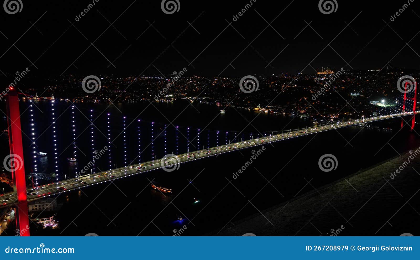 Breathtaking View of the Bosphorus Strait at Night in Istanbul. Drone ...