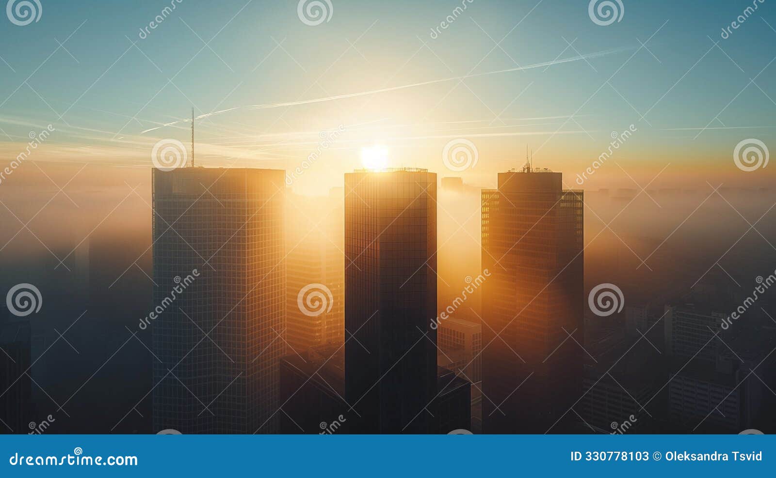Breathtaking View of a City Skyline at Dawn with the First Rays of ...