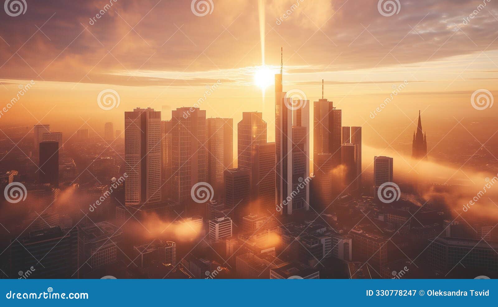 Breathtaking View of a City Skyline at Dawn with the First Rays of ...