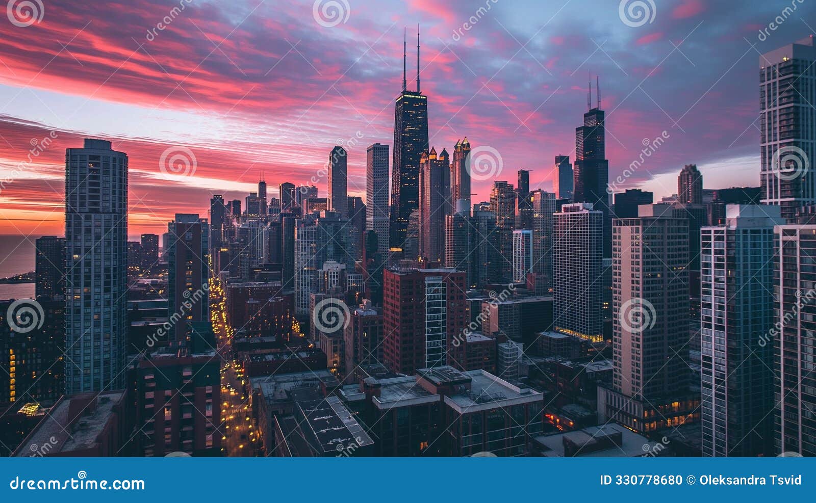 Breathtaking View of a City Skyline at Dawn with the First Rays of ...