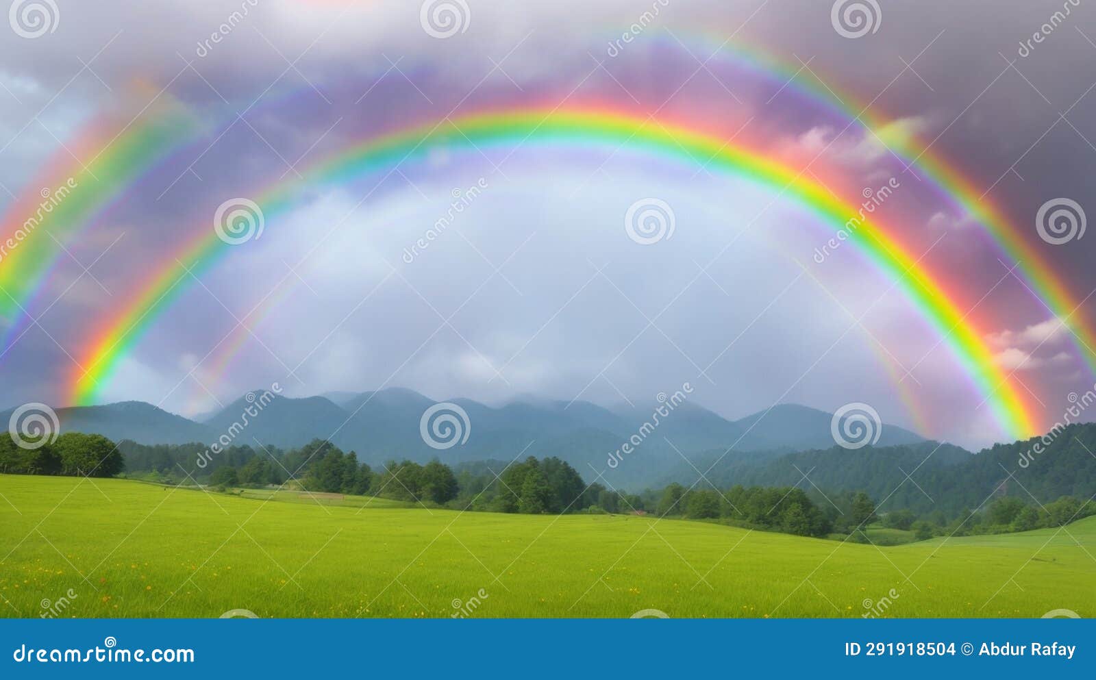 A Breathtaking View of a Double Rainbow after a Summer Rain. Stock ...