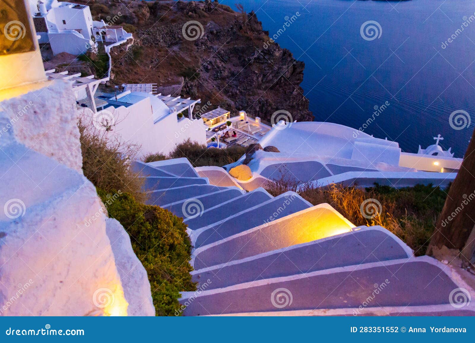 Breathtaking View Down from Steep Narrow Steps Santorini Caldera Greece ...