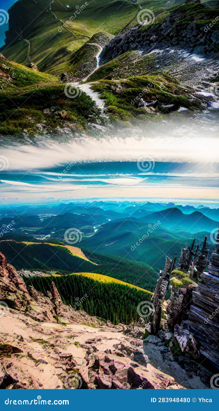 Breathtaking View from a Mountain Summit Illustration Artificial ...