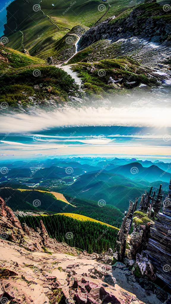 Breathtaking View from a Mountain Summit Illustration Artificial ...