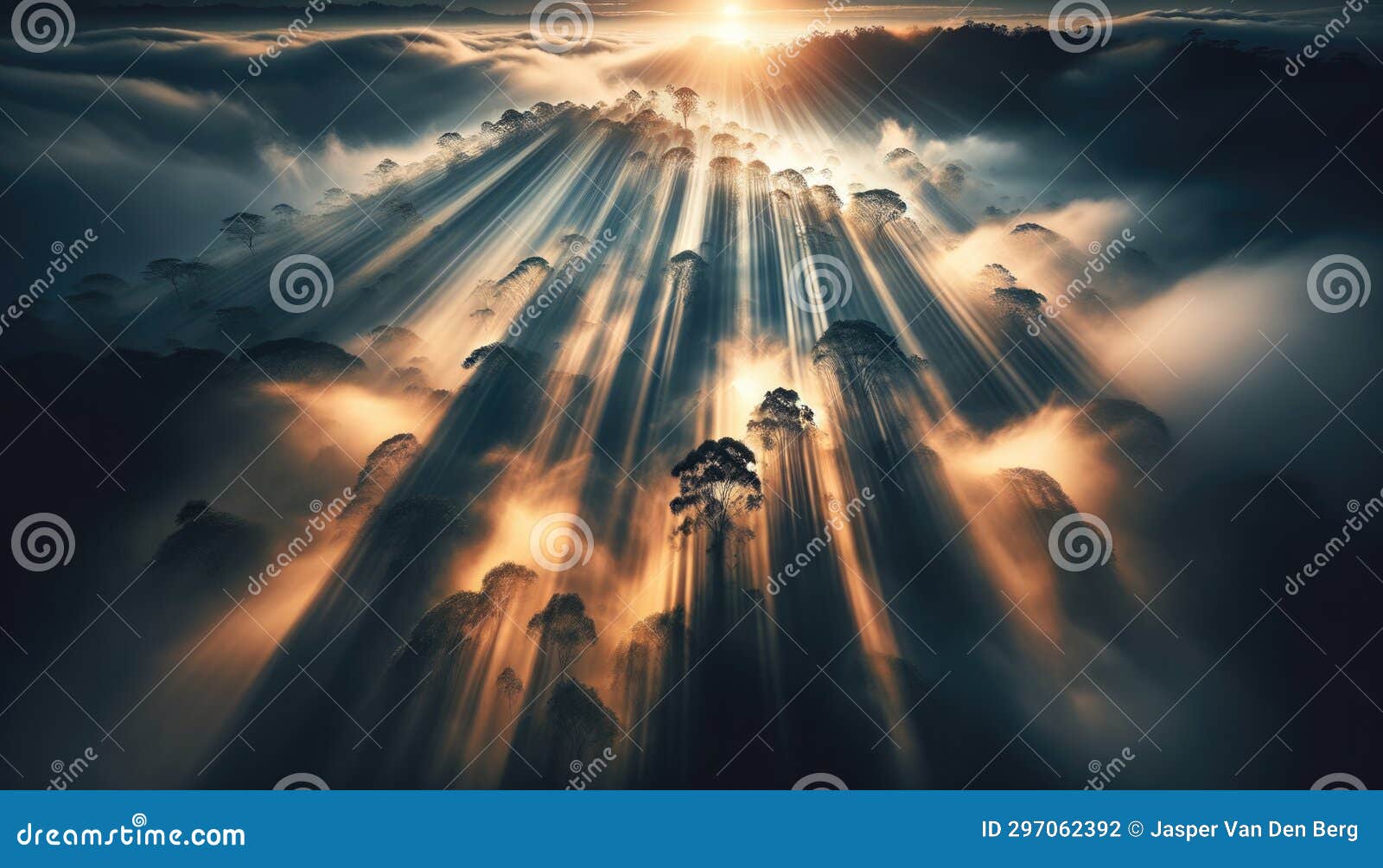 Mystical Sunrise Over Foggy Forest, AI Generated Stock Illustration ...