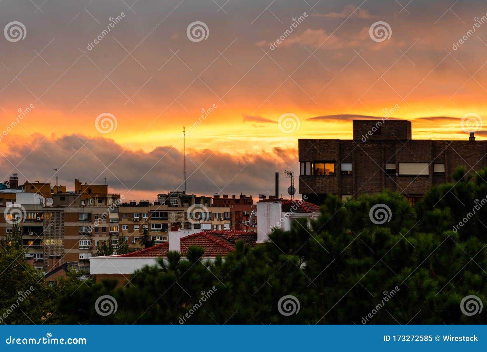 Breathtaking View of Orange Sunset and Tall Buildings Stock Image ...