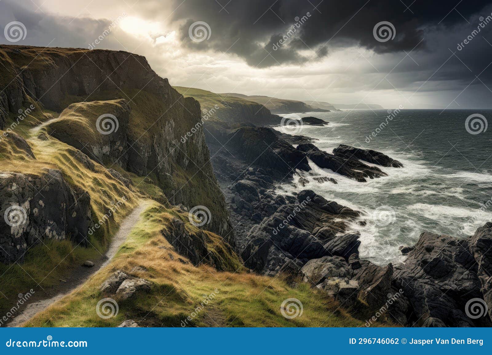 Dramatic Coastal Landscape with Cliffside Path, AI Generated Stock ...