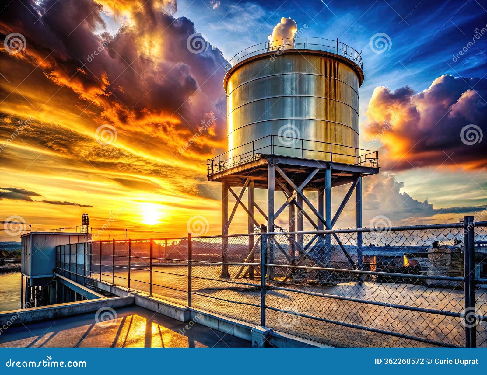 Elevated Water Tower Or Tank Made Of Metal For Storing Water Vector Set ...
