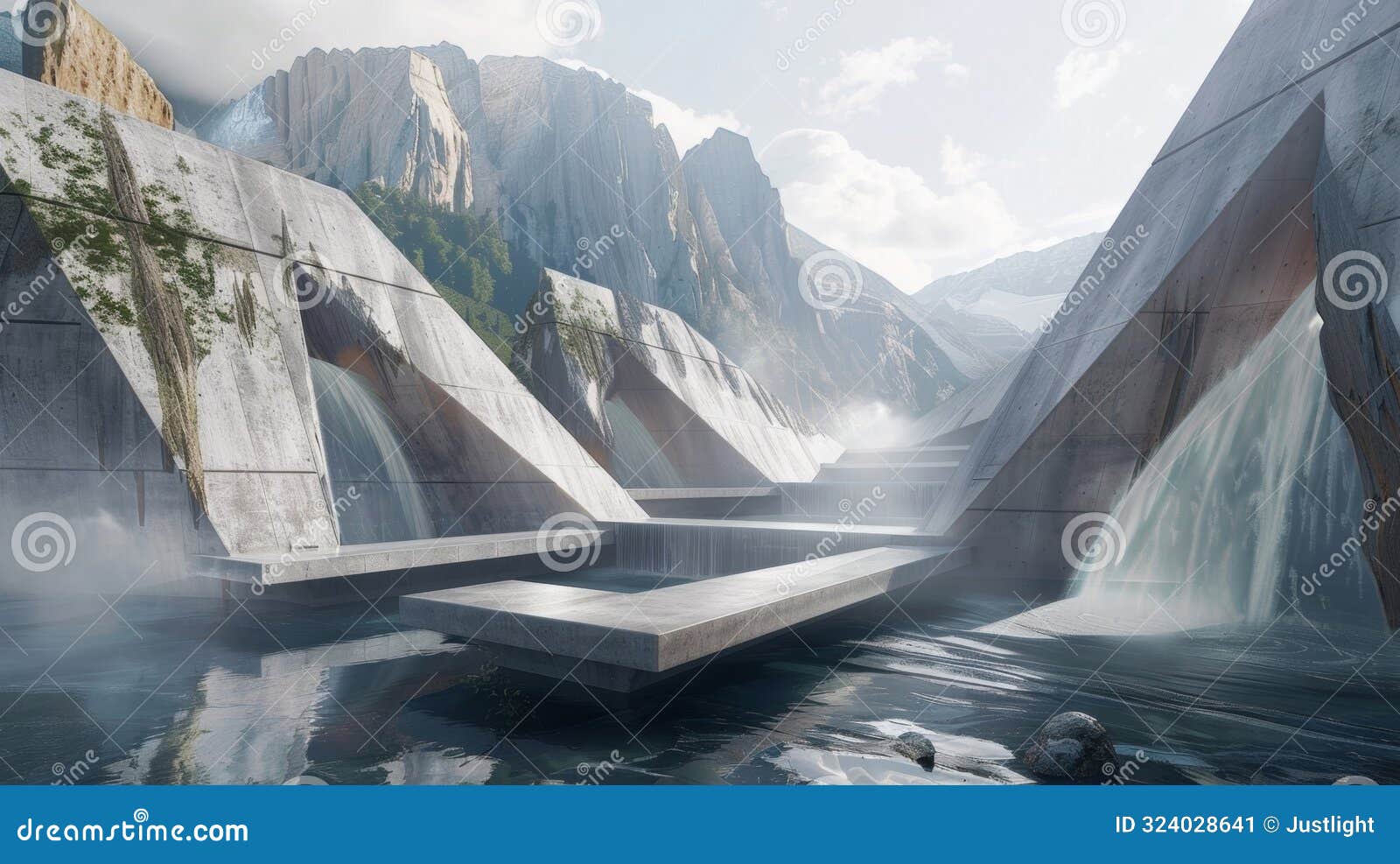 A Breathtaking View of Triangular Waterfalls Plunging into a Geometric ...