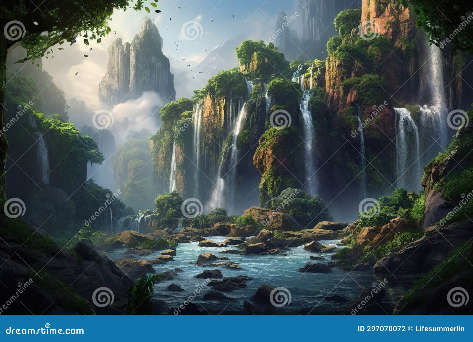 Breathtaking Waterfall Cascade Landscape Scene Stock Photo - Image of ...