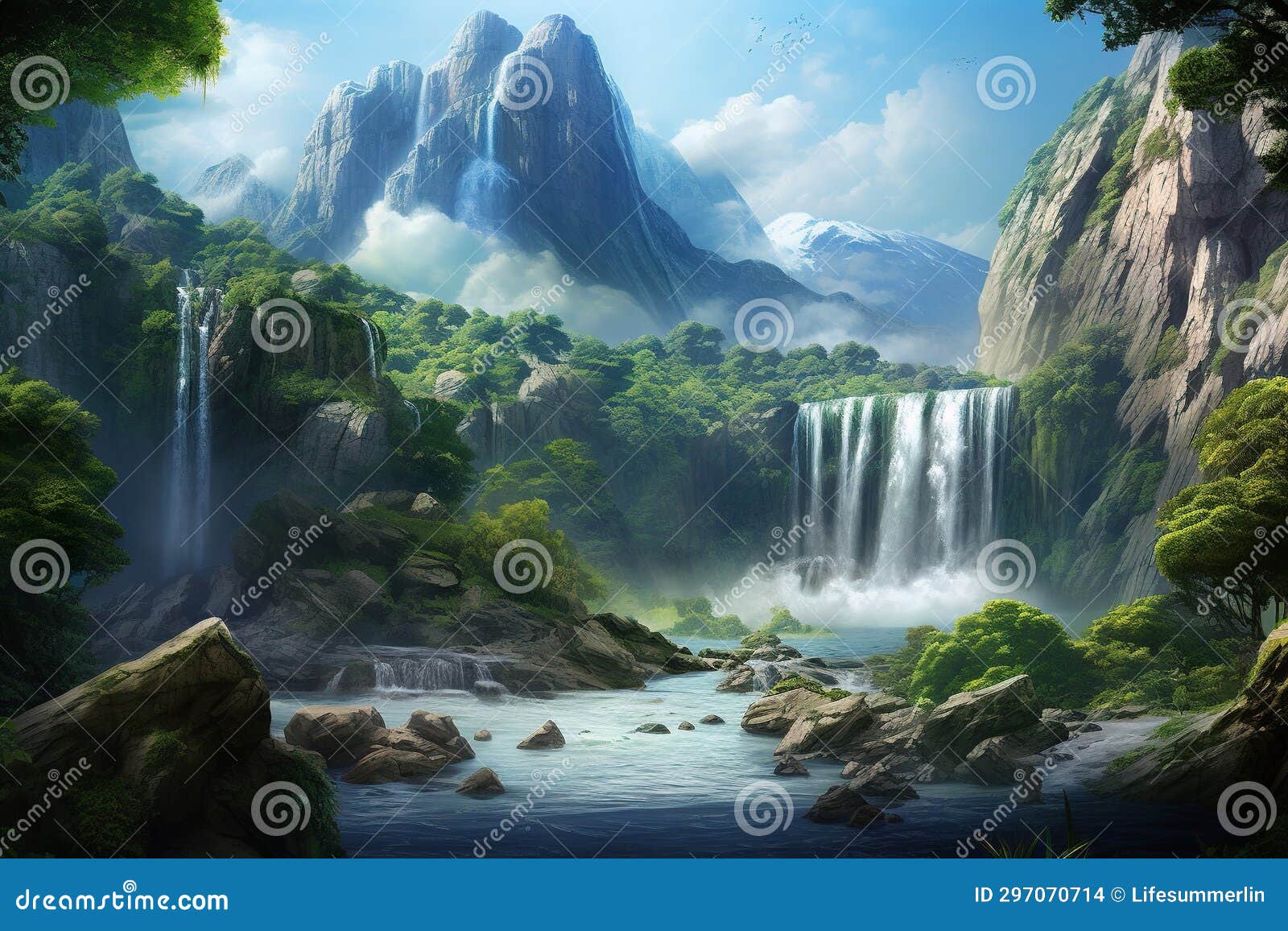 Breathtaking Waterfall Cascade Landscape Scene Stock Photo - Image of ...