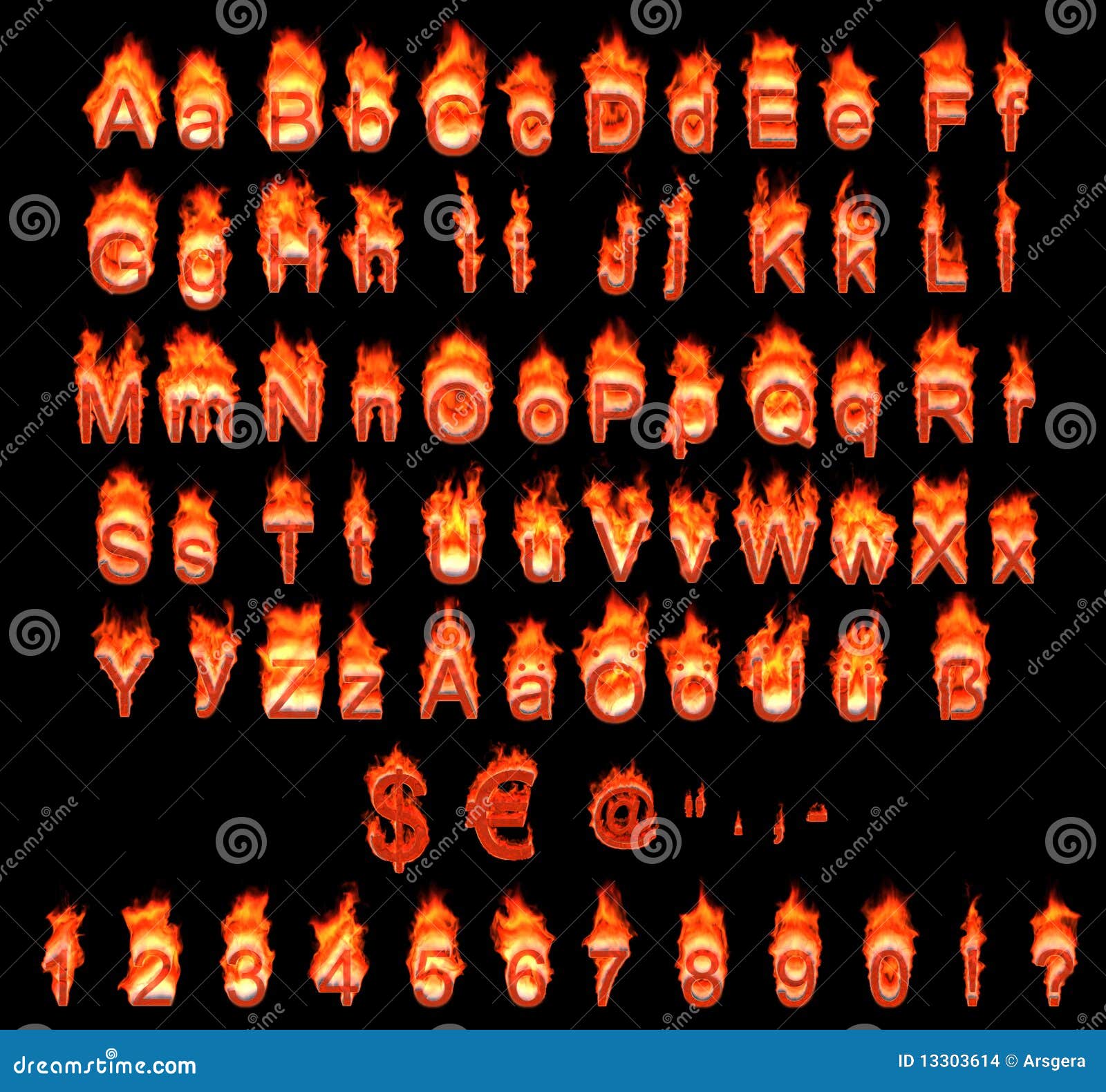 Brennendes Deutsches Alphabet Mit Umlauten Stock Abbildung ...